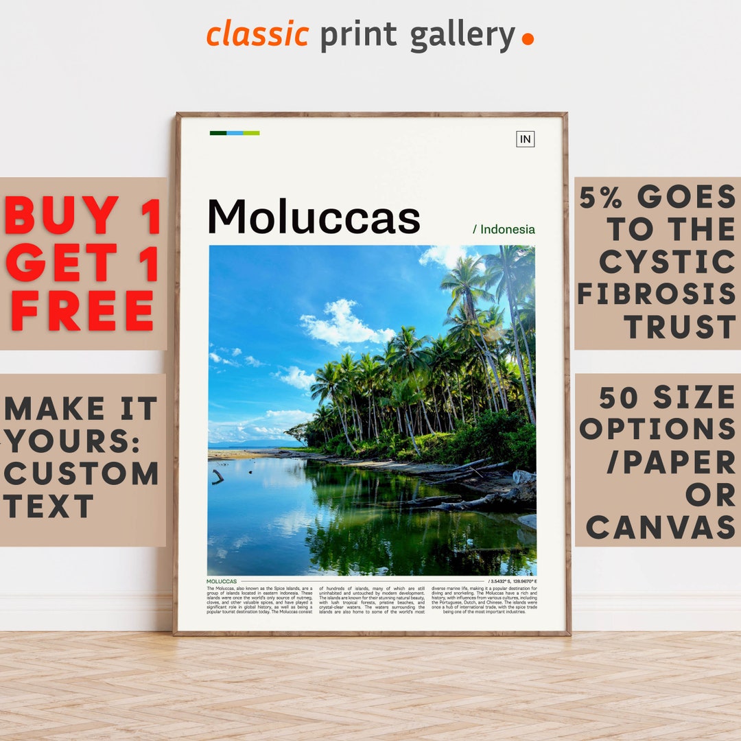 Moluccas Print, Moluccas Wall Art, Moluccas Color Poster With Text ...