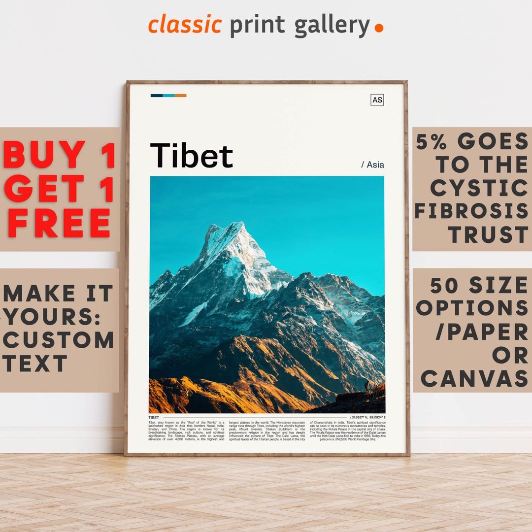 Tibet Print, Tibet Wall Art, Tibet Color Poster With Text, Personalized ...