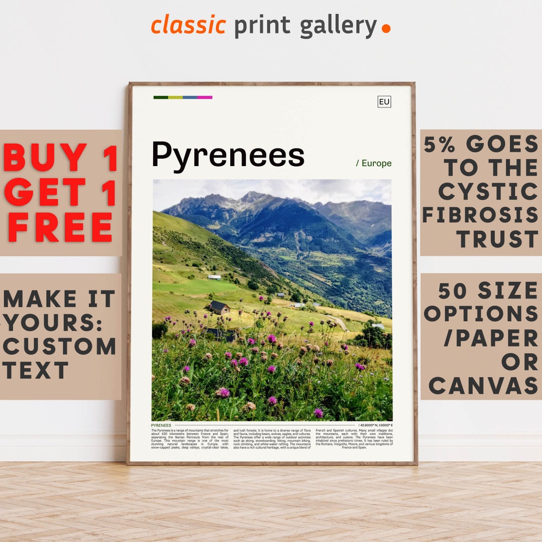 Pyrenees Print, Pyrenees Wall Art, Pyrenees Color Poster With Text ...