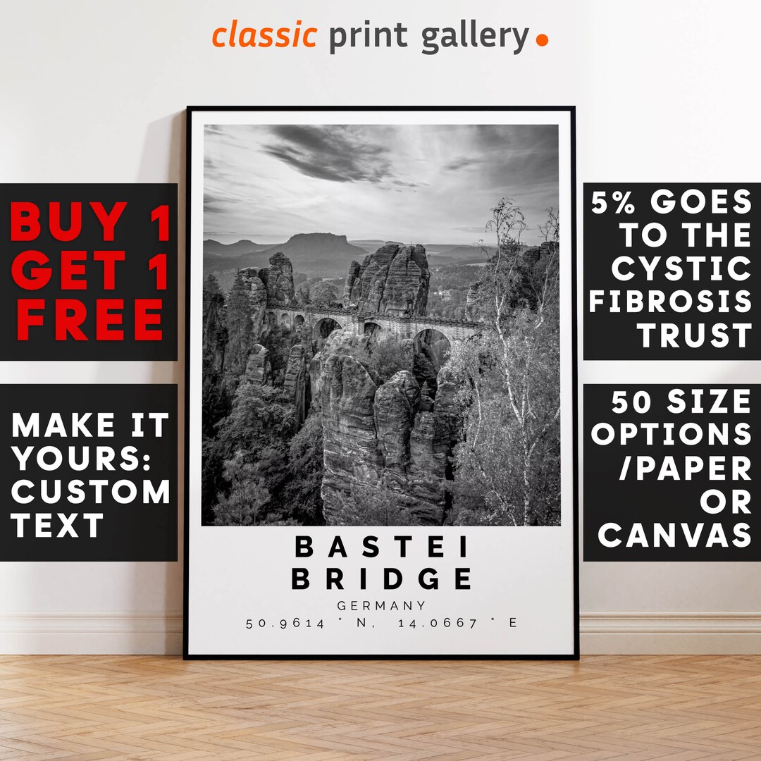 Bastei Bridge Print,bastei Bridge Wall Art,bastei Bridge Black and ...