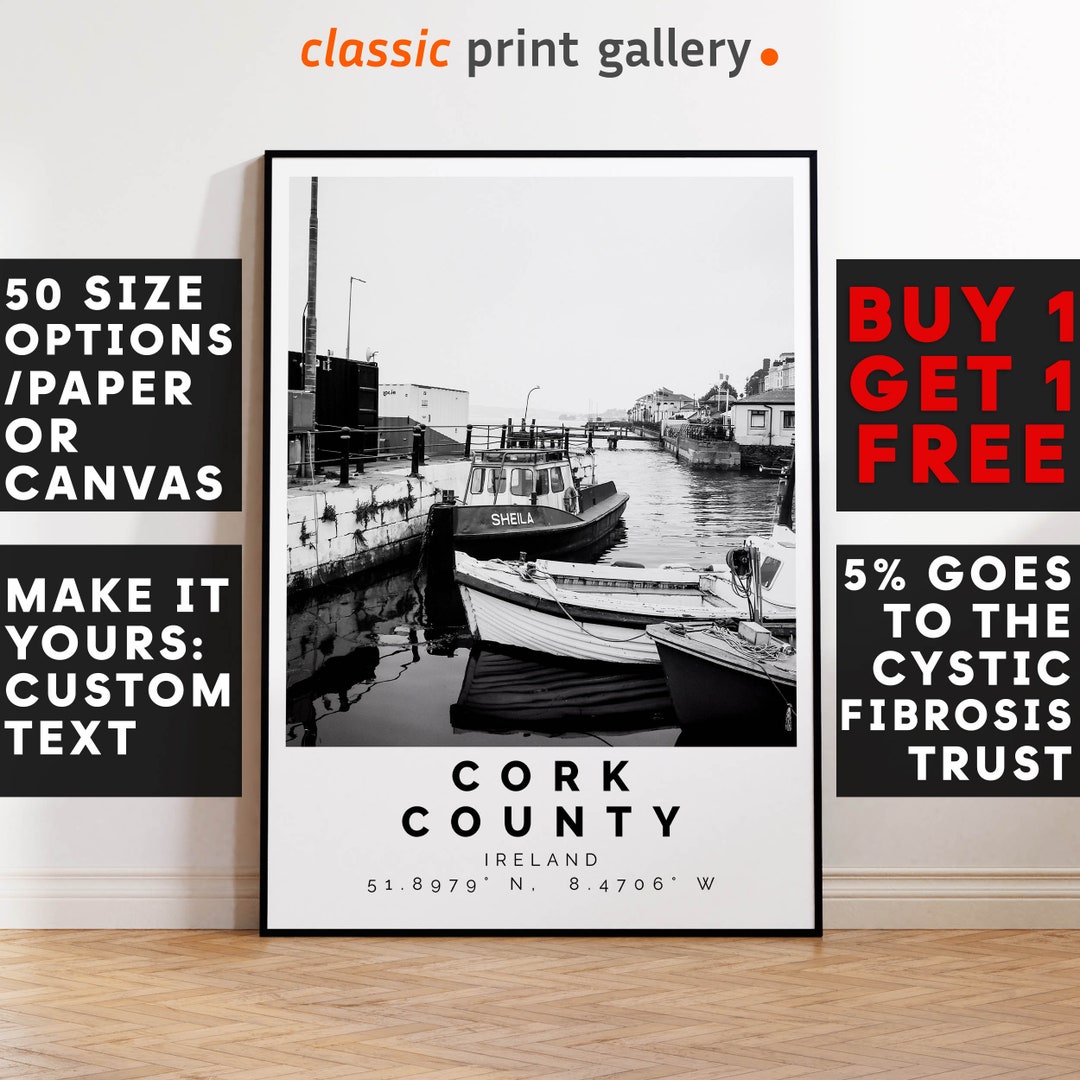 Cork County Print Black and White Photo, Cork County Wall Art, Cork ...