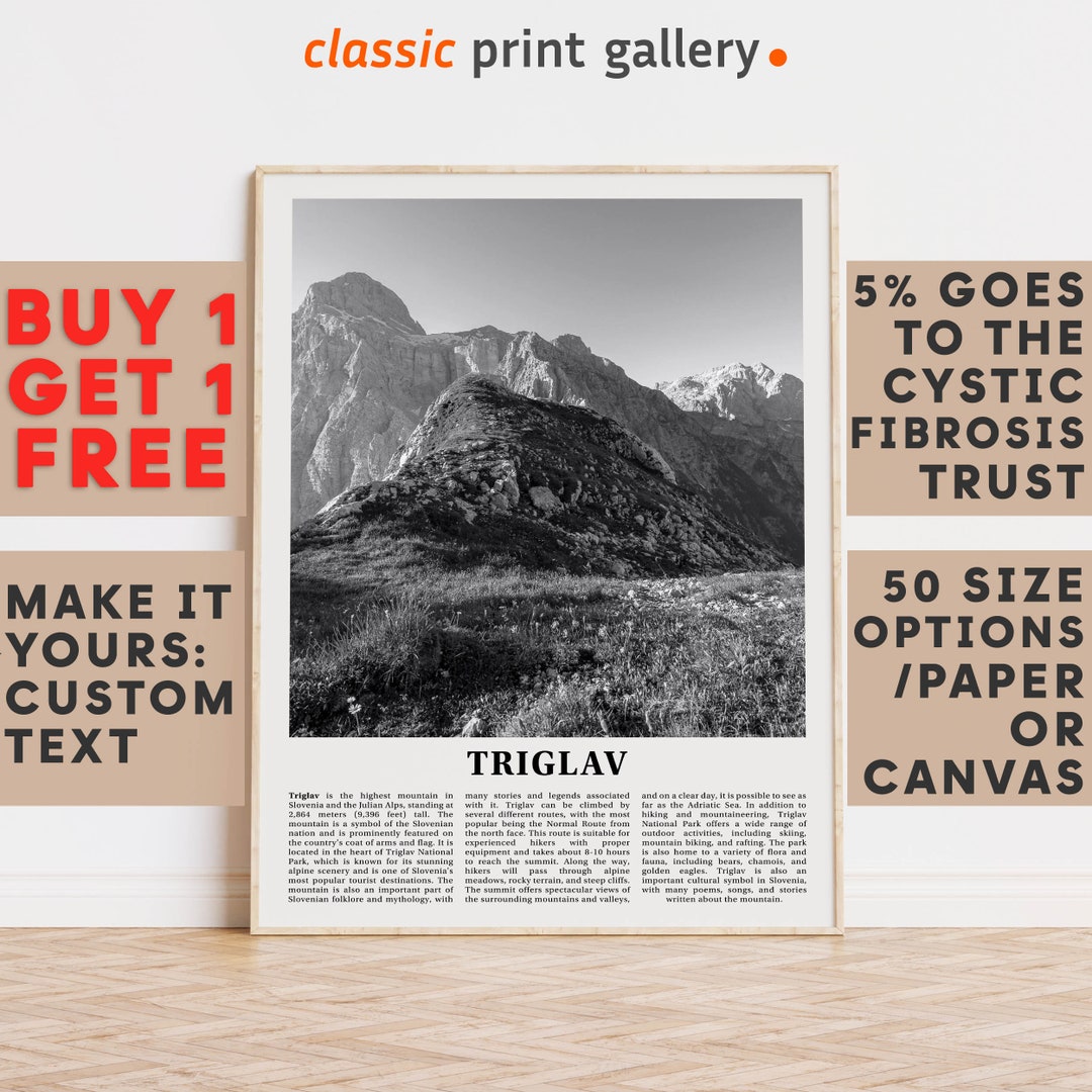 Triglav Print, Triglav Wall Art, Triglav Black and White Poster ...