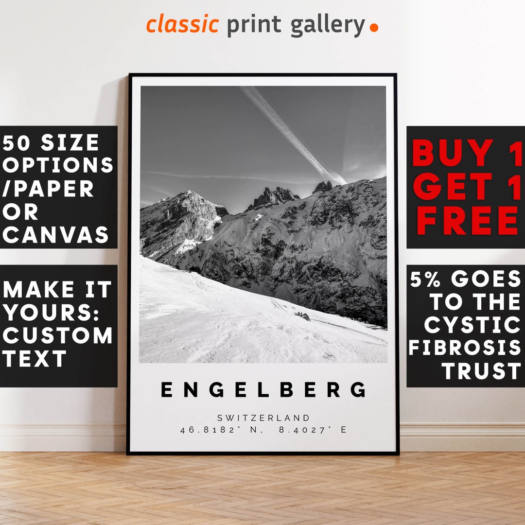 Engelberg Poster Black and White Print, Engelberg Wall Art, Engelberg ...