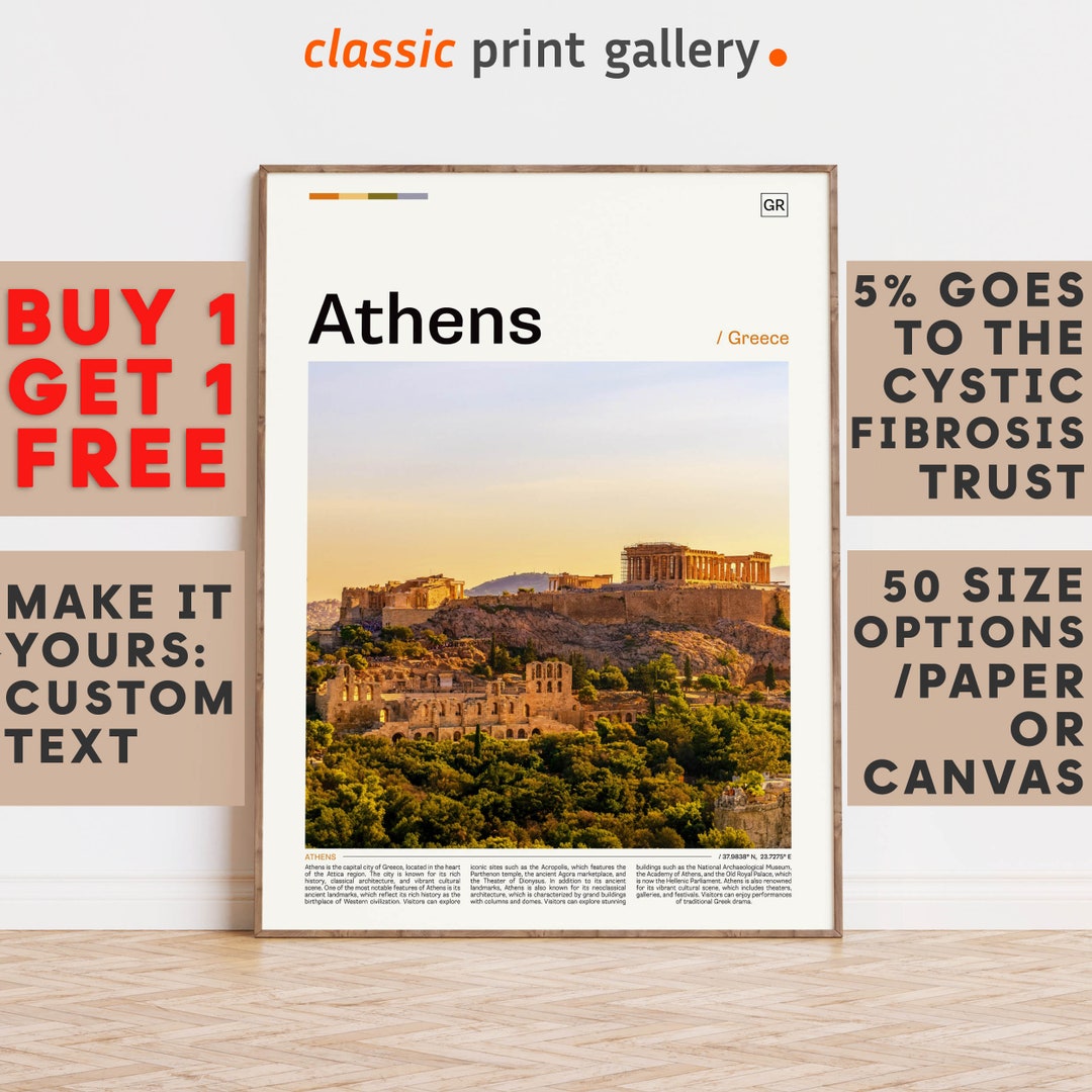 Athens Print, Athens Wall Art, Athens Color Poster With Text ...