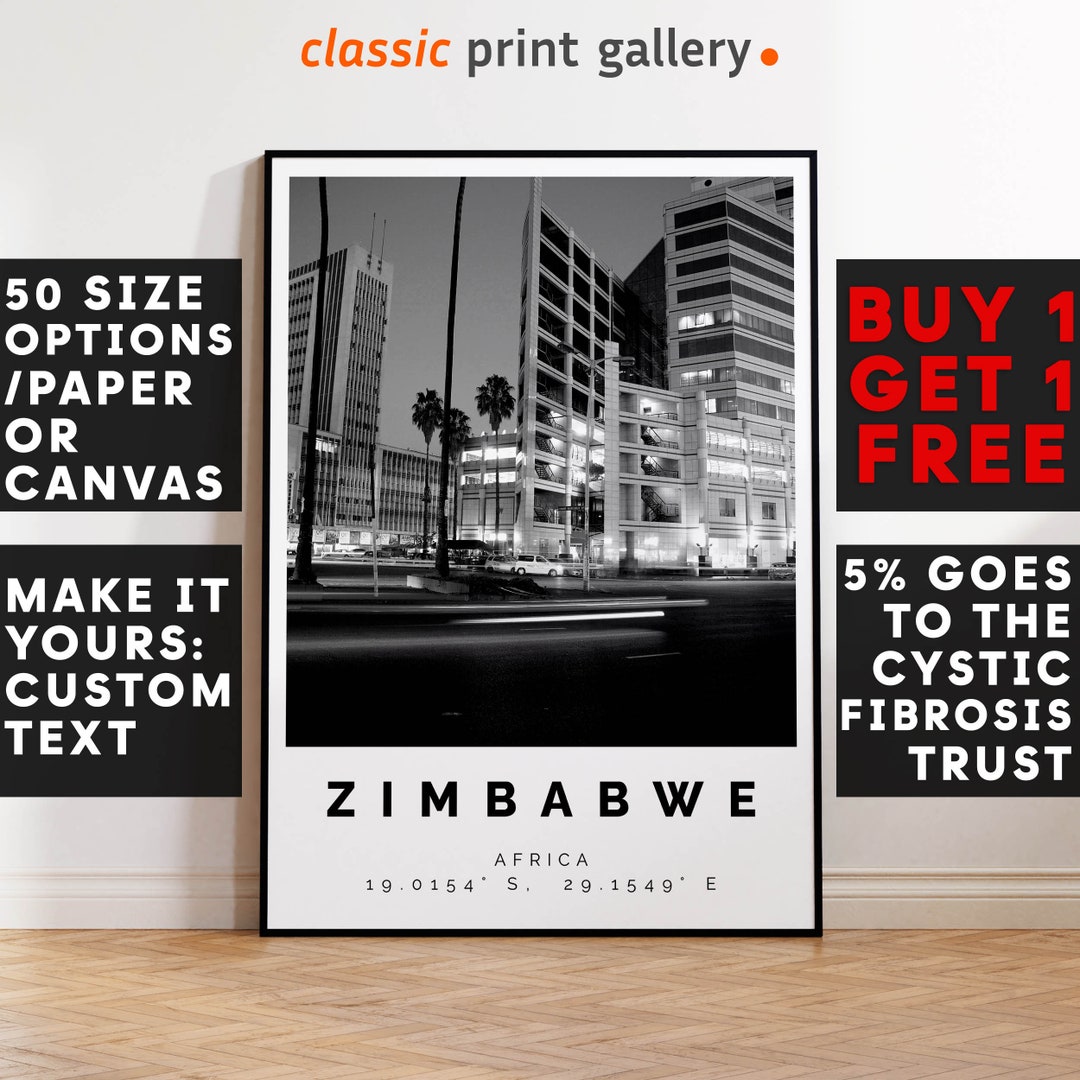 Zimbabwe Poster Black and White Print, Zimbabwe Wall Art, Zimbabwe ...