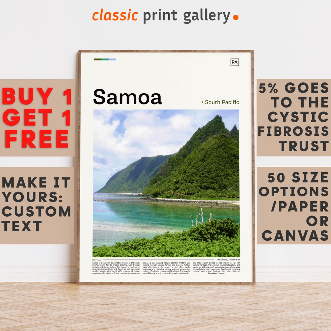 Samoa Print, Samoa Wall Art, Samoa Color Poster With Text, Personalized ...