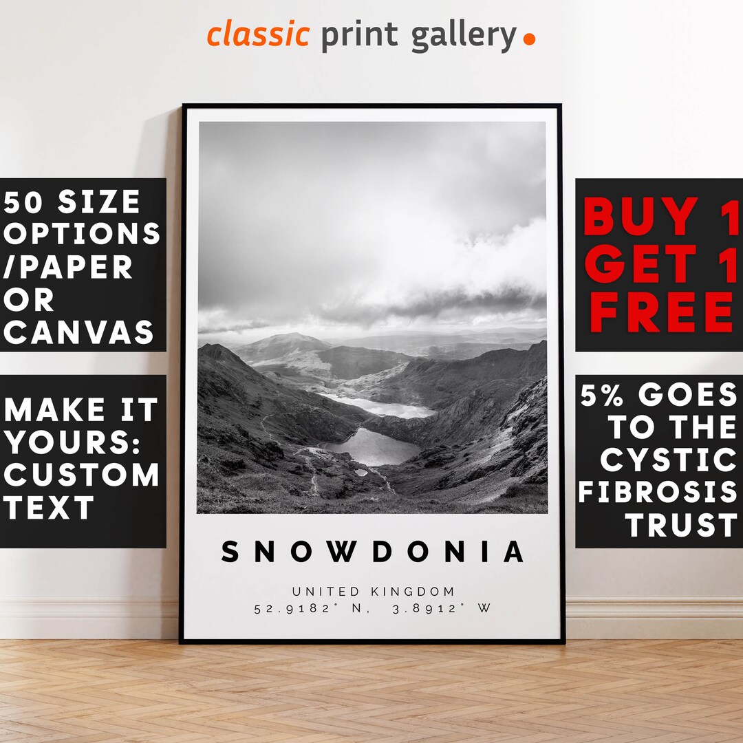 Snowdonia Poster Black and White Print, Snowdonia Wall Art, Snowdonia ...