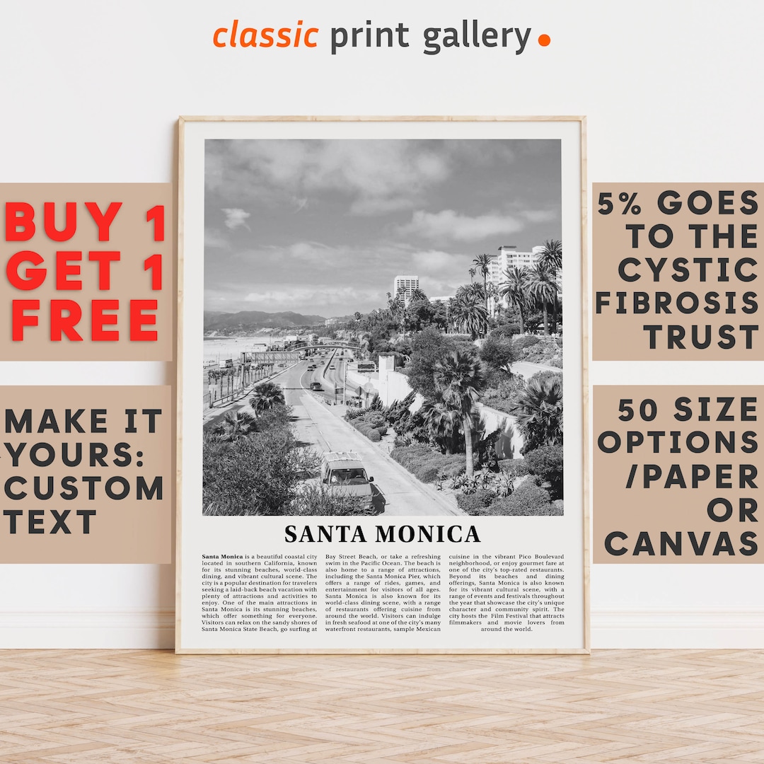 Santa Monica Print, Santa Monica Wall Art, Santa Monica Black and White ...
