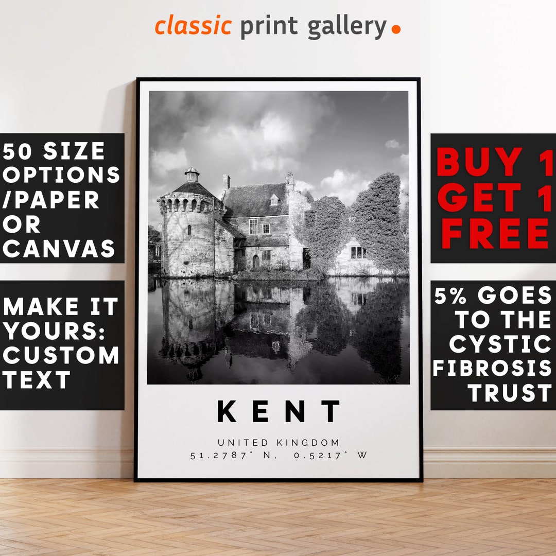 Kent Poster Black and White Print, Kent Wall Art, Kent Travel Poster ...