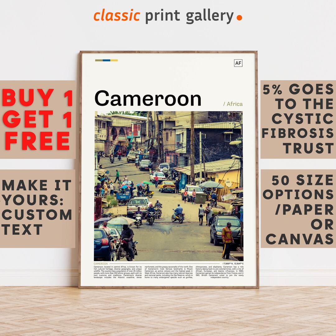 Cameroon Print, Cameroon Wall Art, Cameroon Color Poster With Text ...