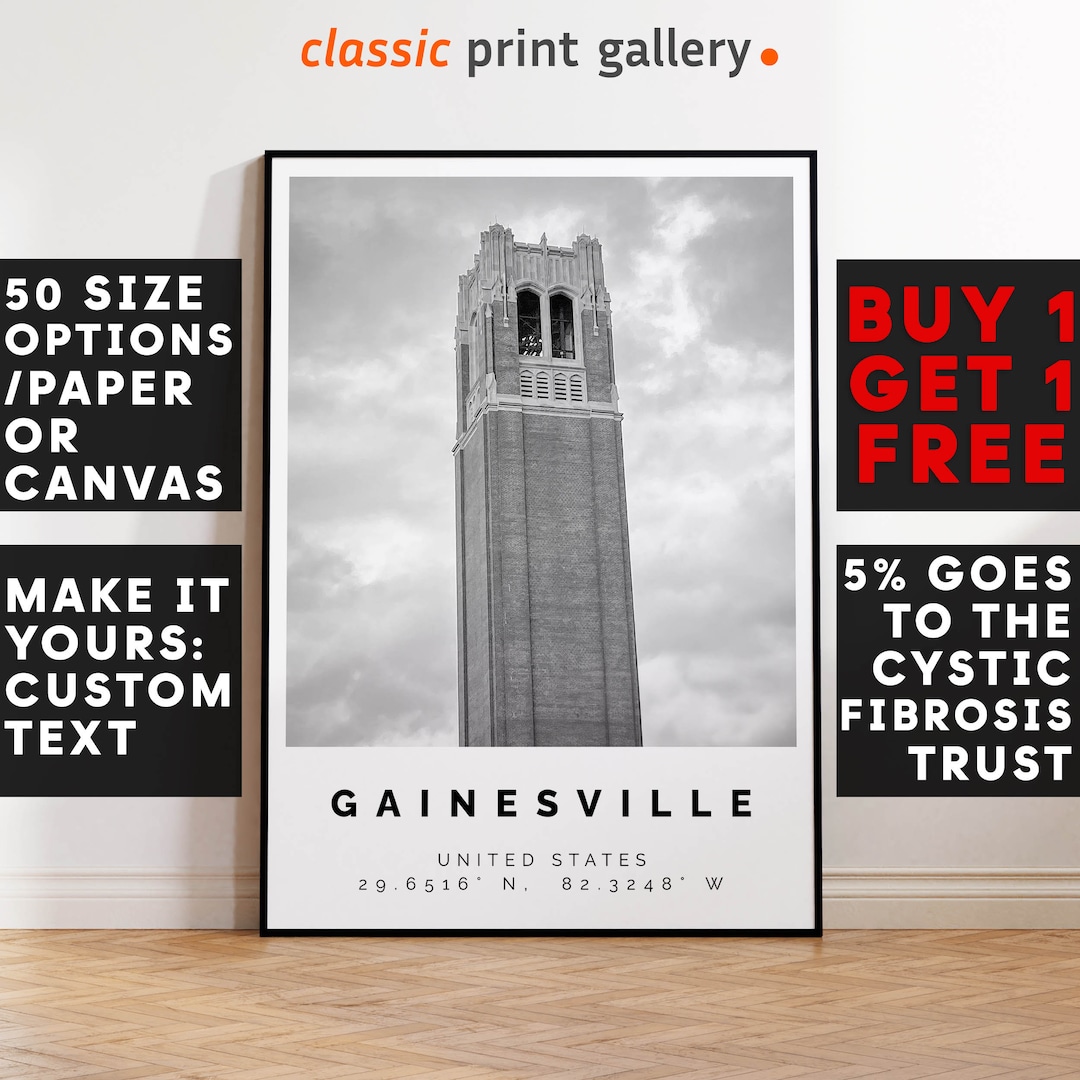 Gainesville Poster Black and White Print, Gainesville Wall Art ...