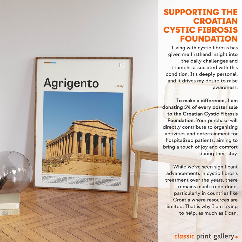 Agrigento Print, Agrigento Wall Art, Agrigento Color Poster With Text ...