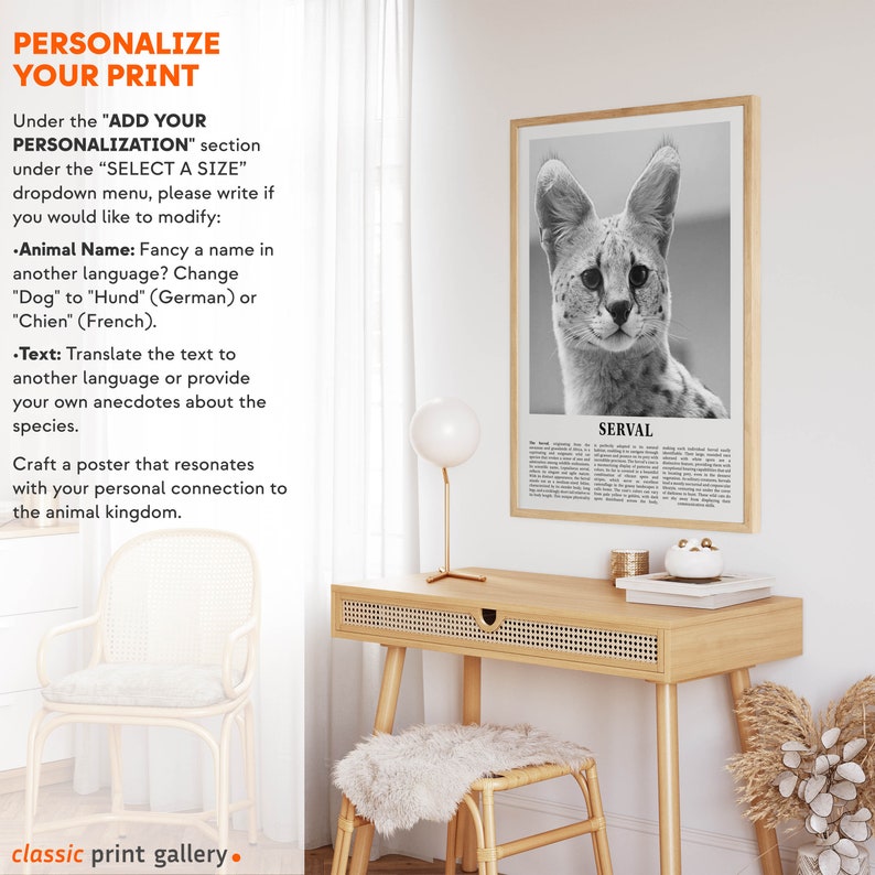Serval Print, Serval Wall Art Poster, Black White Classroom Teacher ...
