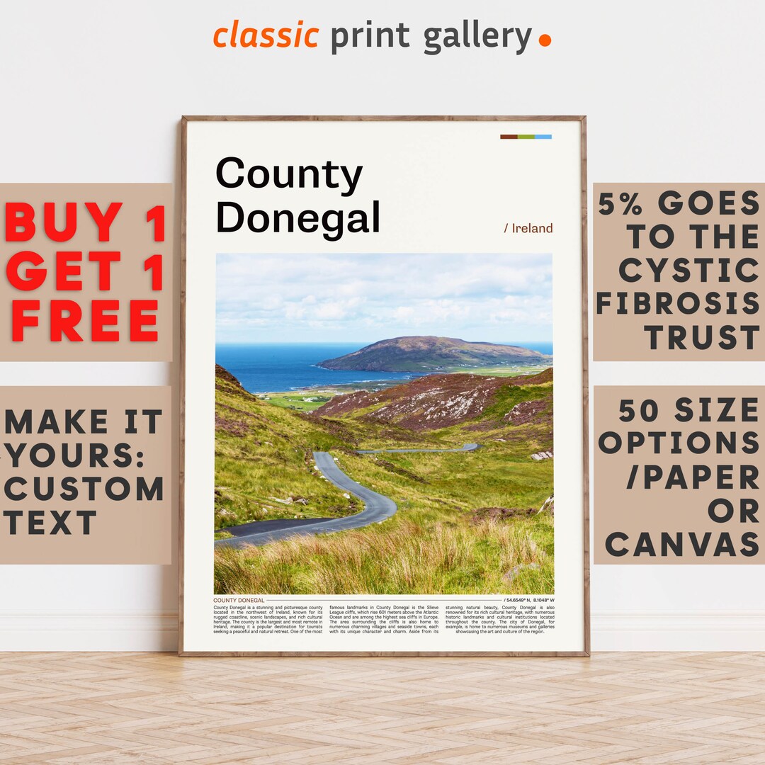County Donegal Print, County Donegal Wall Art, County Donegal Color ...