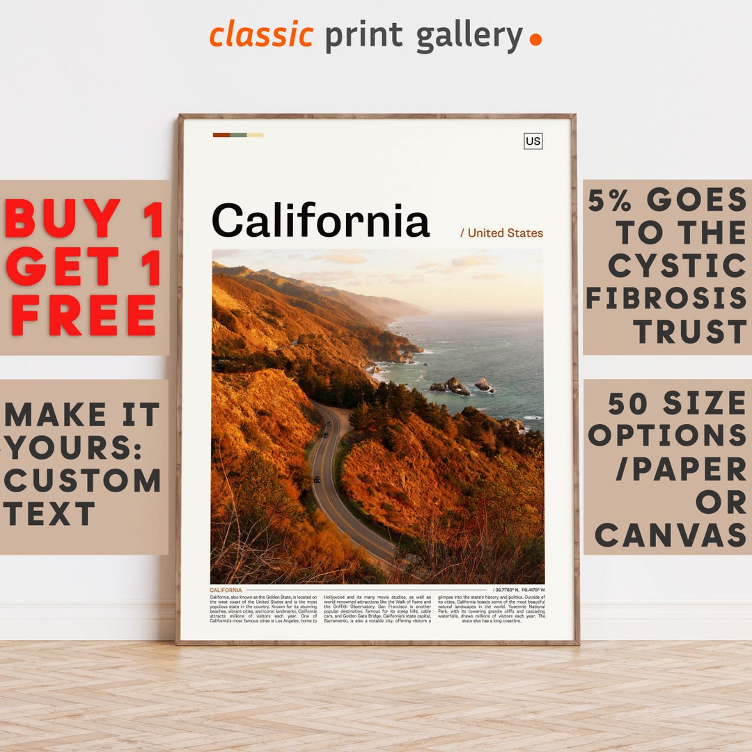 California Print, California Wall Art, California Color Poster With ...