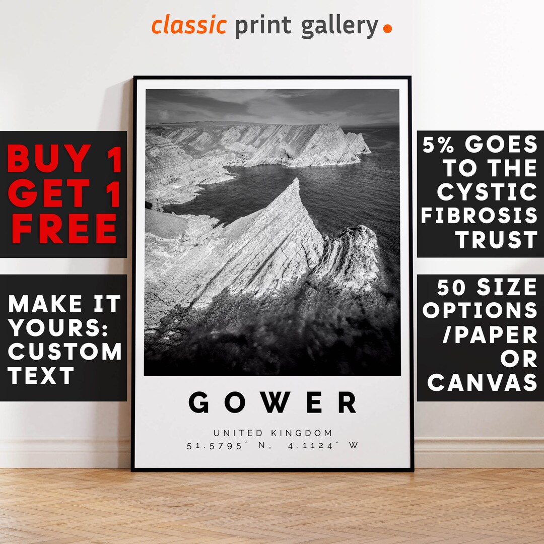 Gower Print,gower Wall Art,gower Black and White Poster,personalized ...