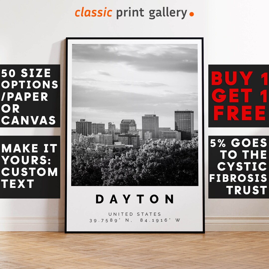 Dayton Poster Black and White Print, Dayton Wall Art, Dayton Travel ...
