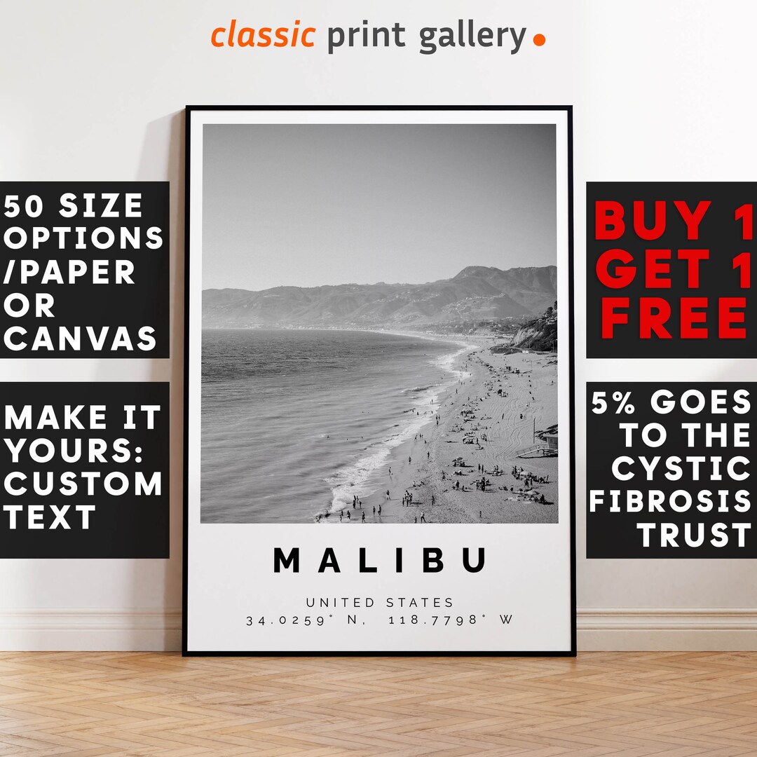 Malibu Poster Black and White Photo, Malibu Wall Art, Malibu Travel ...