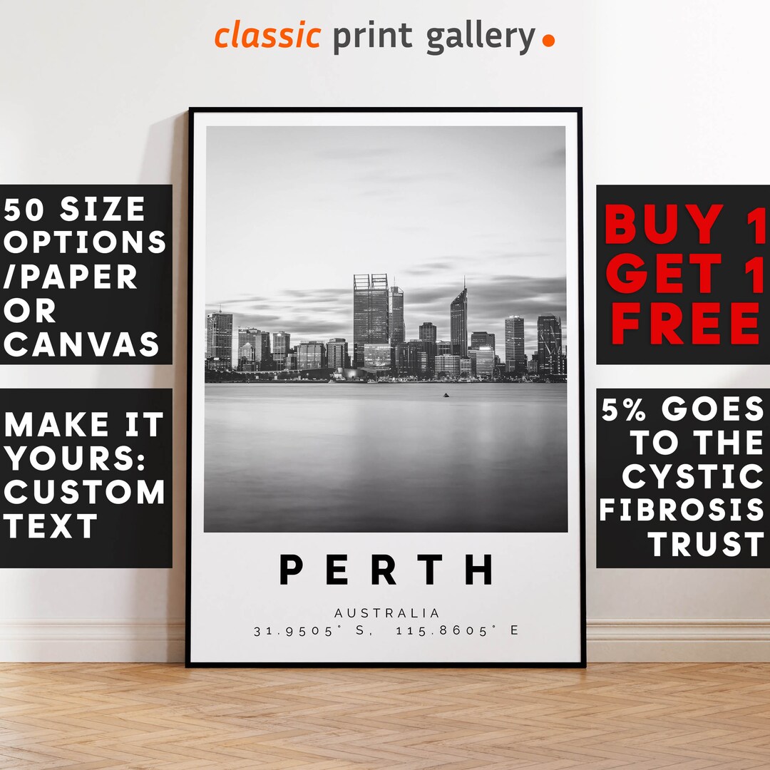 Perth Poster Black and White Print, Perth Wall Art, Perth Travel Photo ...