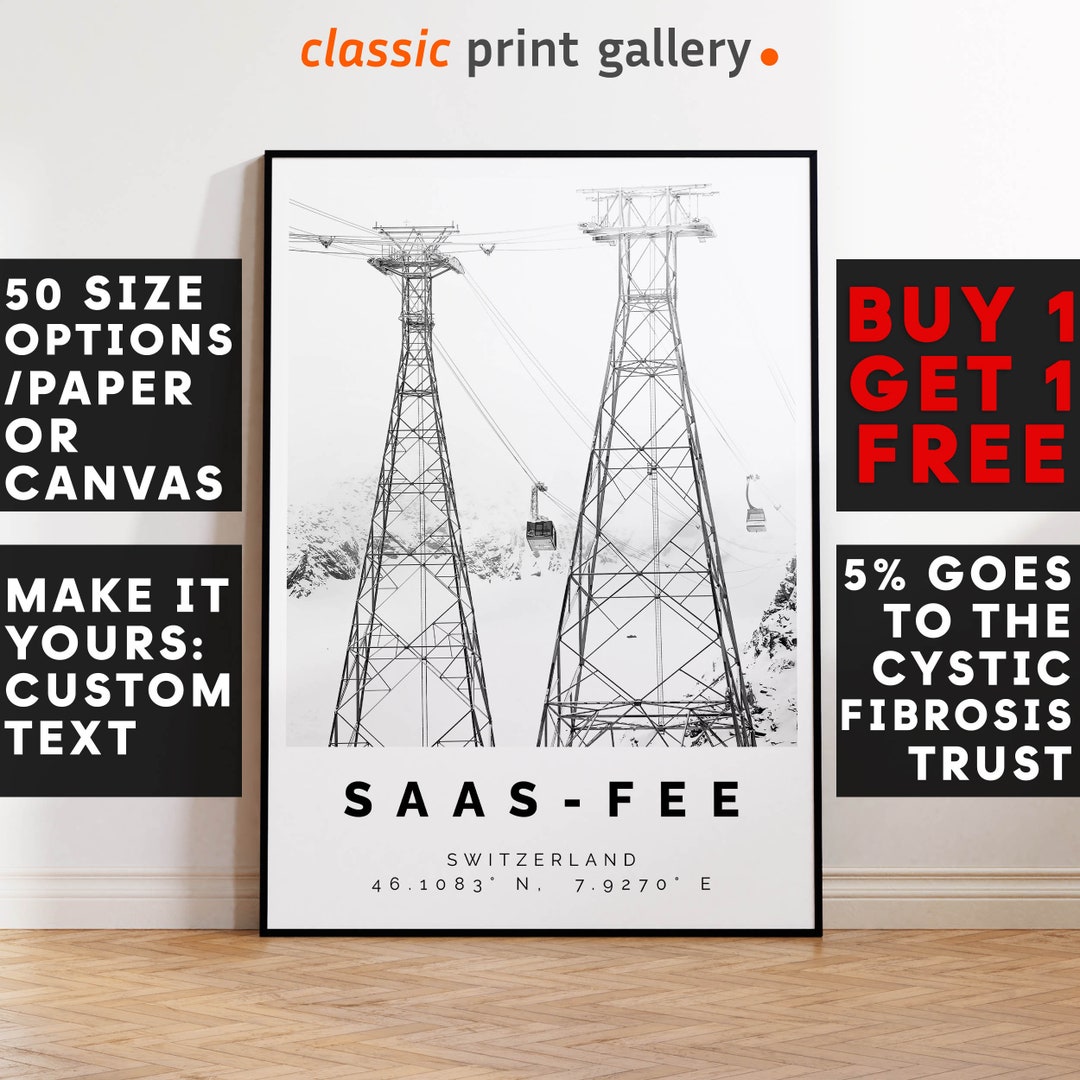 Saas-fee Poster Black and White Print, Saas-fee Wall Art, Saas-fee ...