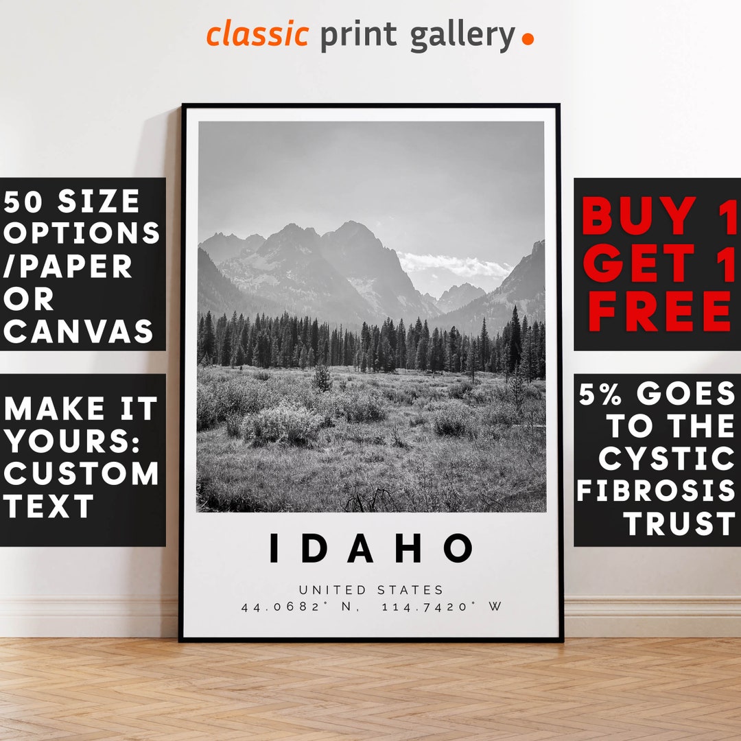 Idaho Poster Black and White Print, Idaho Wall Art, Idaho Travel Poster ...