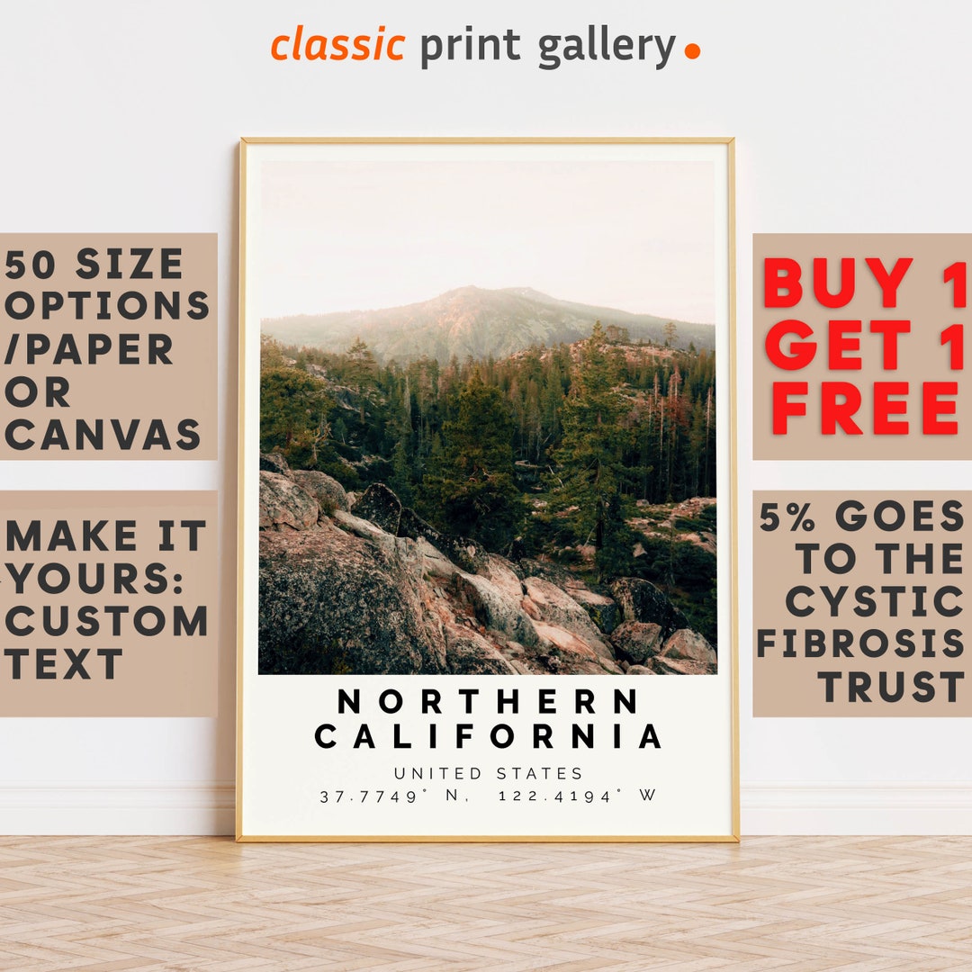 Northern California Poster Colorful Print, Northern California Wall Art ...