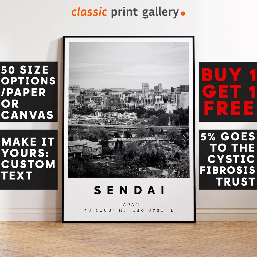 Sendai Poster Black and White Print, Sendai Wall Art, Sendai Travel ...