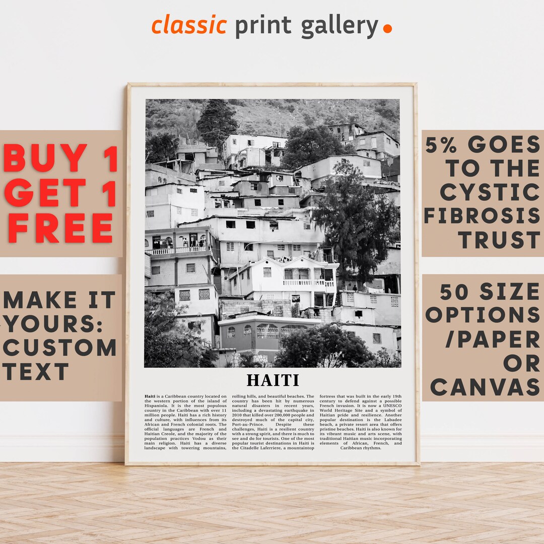 Haiti Print, Haiti Wall Art, Haiti Black and White Poster, Personalized ...