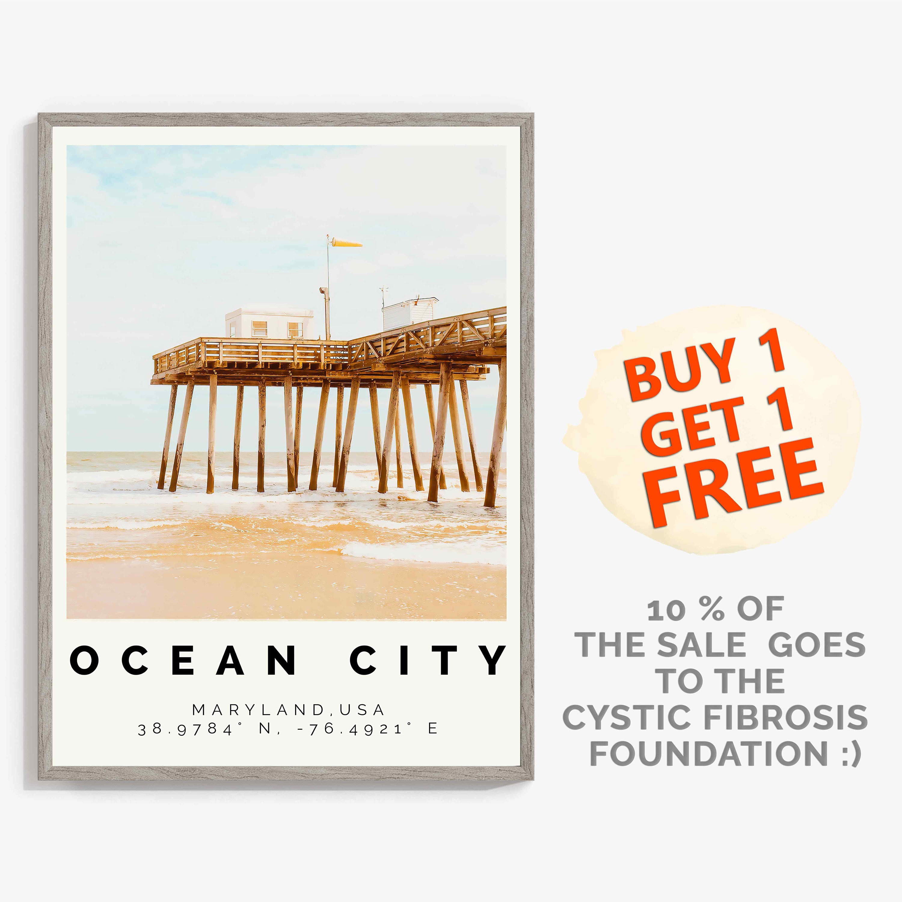 Ocean City Poster Colorful Print Ocean City Wall Art Ocean - Etsy