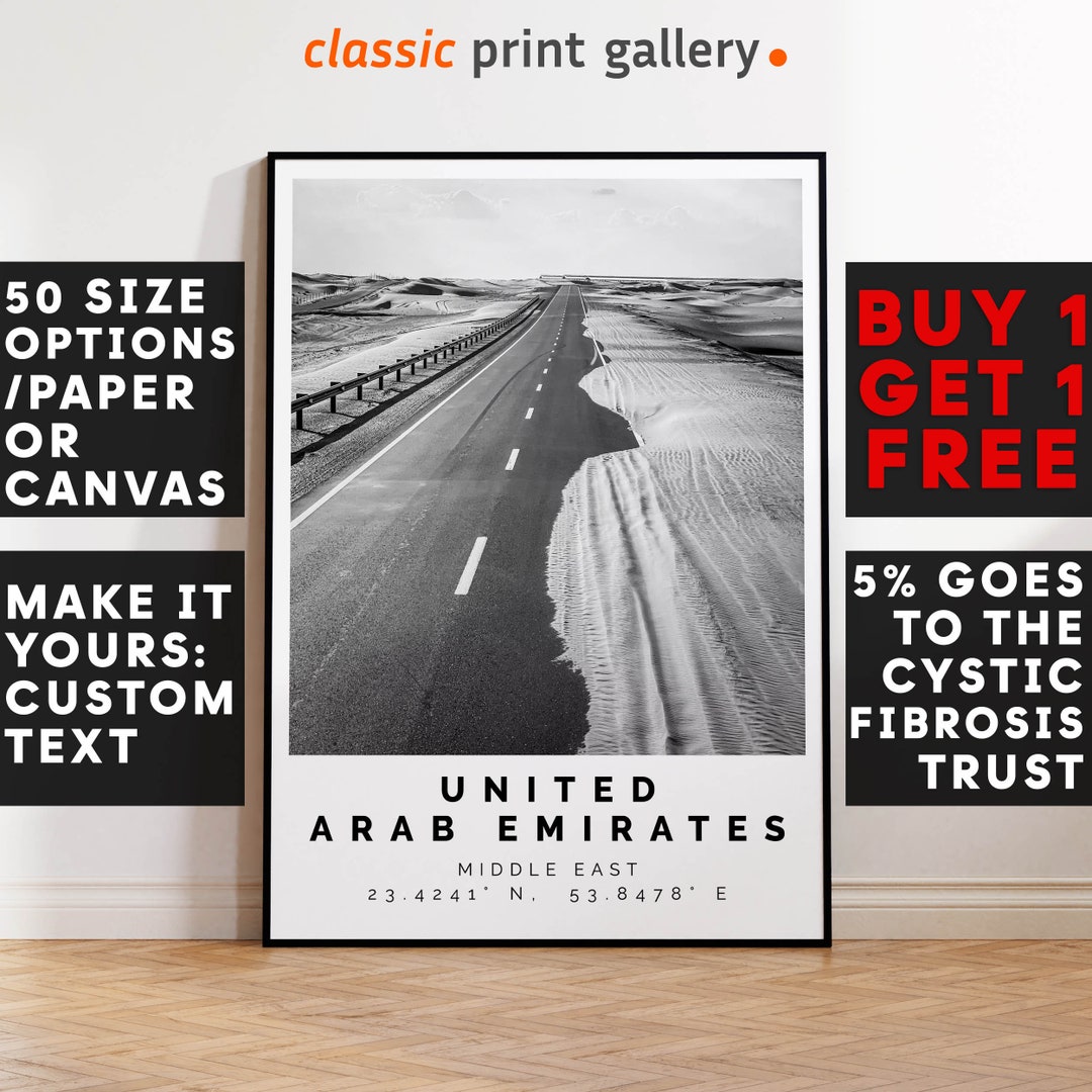 United Arab Emirates Poster Black and White Print, United Arab Emirates ...