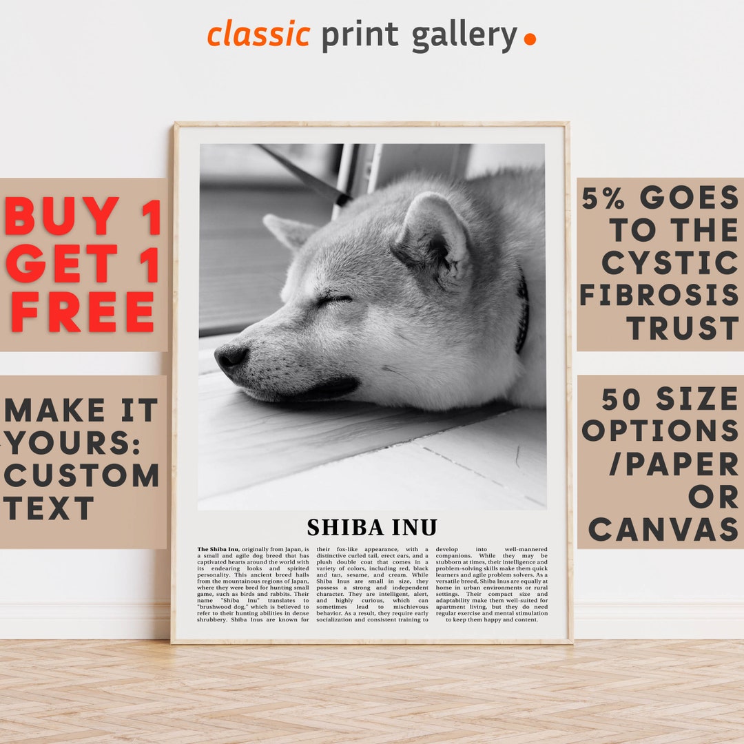 Shiba Inu Print, Shiba Inu Wall Art Poster, Black White Classroom ...