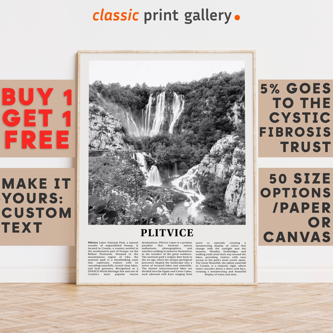 Plitvice Print, Plitvice Wall Art, Plitvice Black and White Poster ...