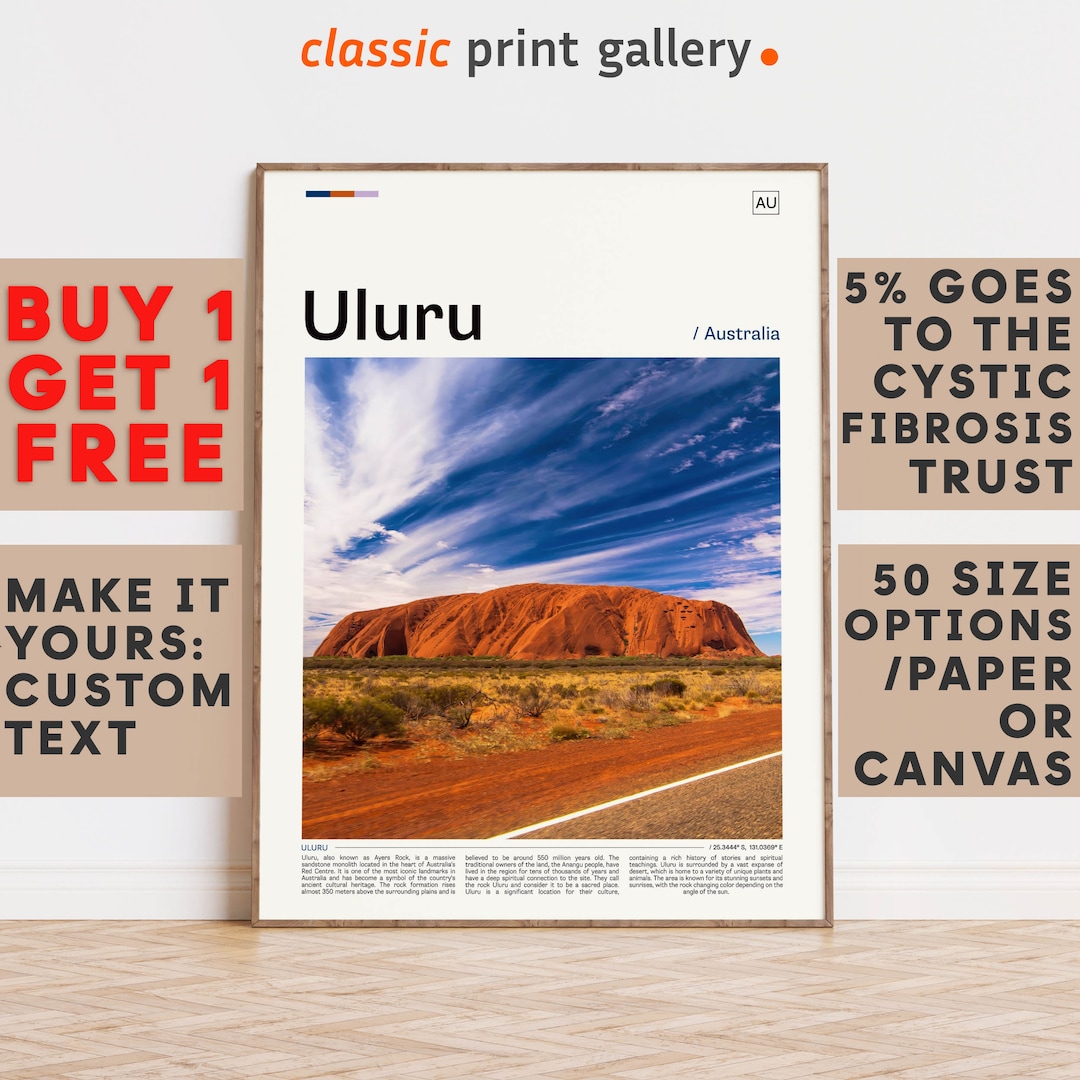 Uluru Print, Uluru Wall Art, Uluru Color Poster With Text, Personalized ...
