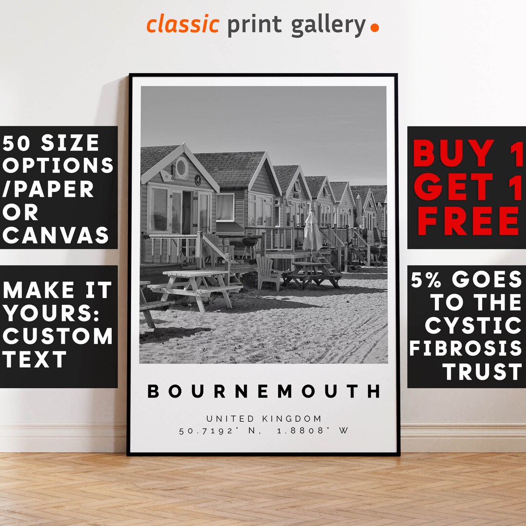 Bournemouth Poster, Bournemouth Print, Bournemouth Black and White ...