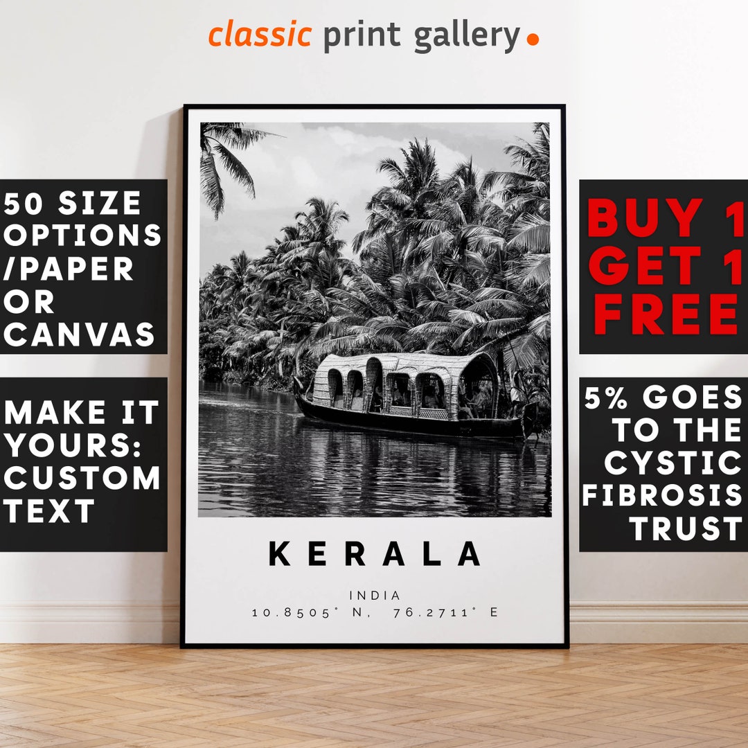 Kerala Poster Black and White Print, Kerala Wall Art, Kerala Travel ...