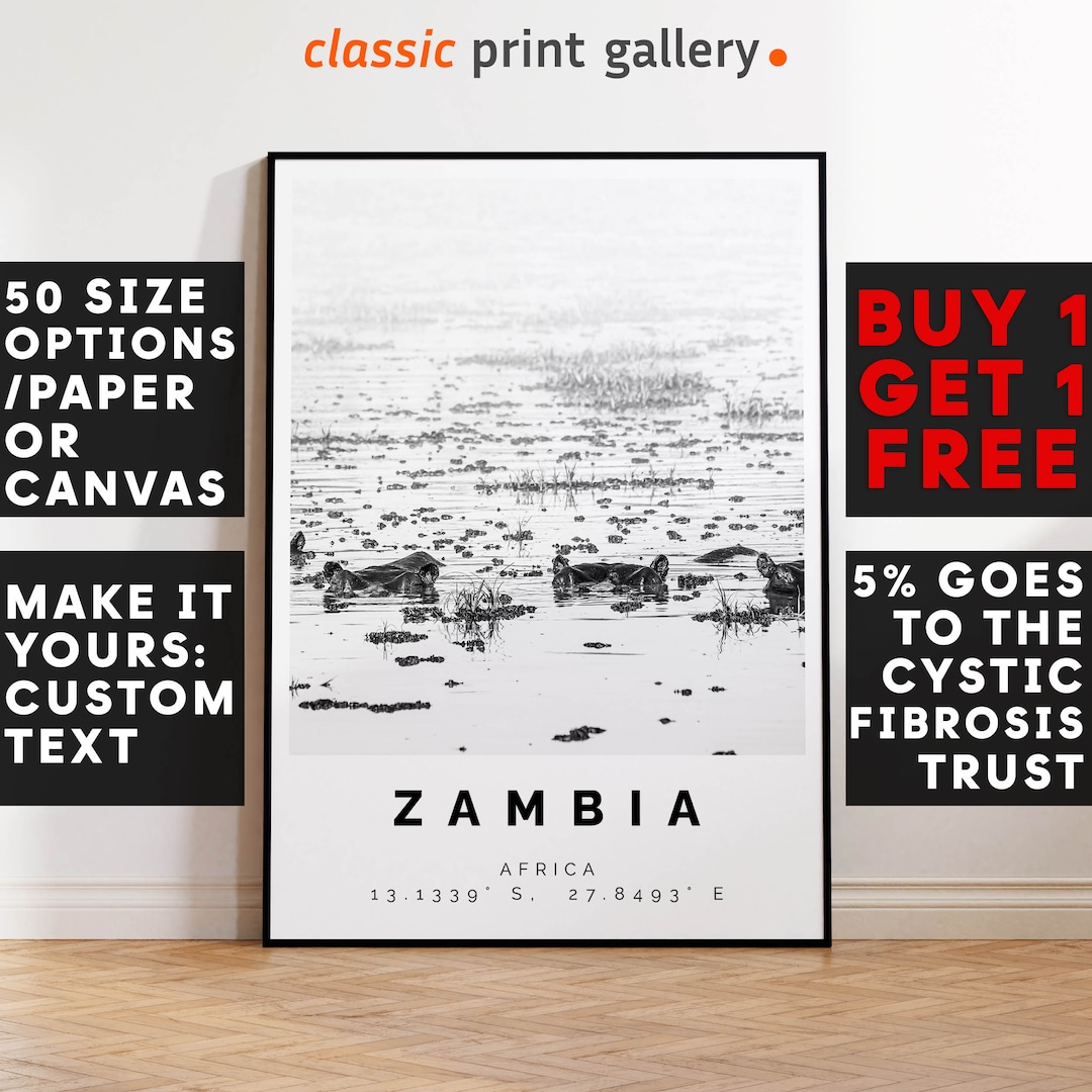 Zambia Poster Black and White Print, Zambia Wall Art, Zambia Travel ...