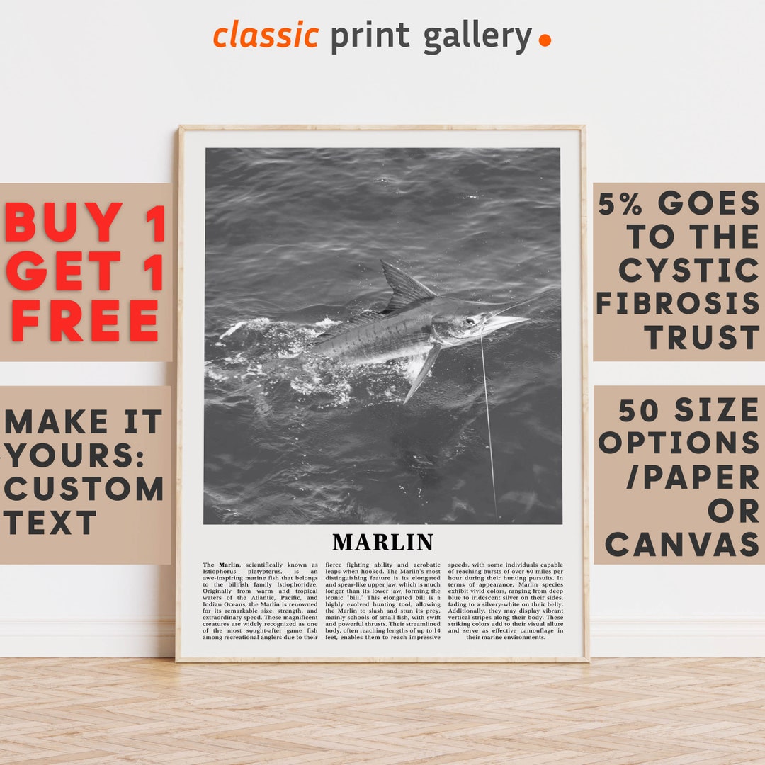 Marlin Print, Marlin Wall Art Poster, Black White Classroom Teacher ...