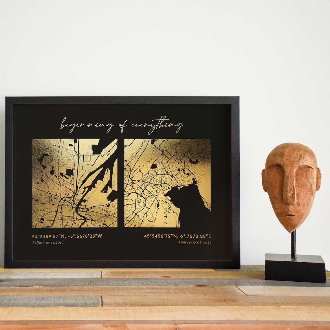Dual Square Foil Maps With Custom Text, Side by Side Personal Locations ...