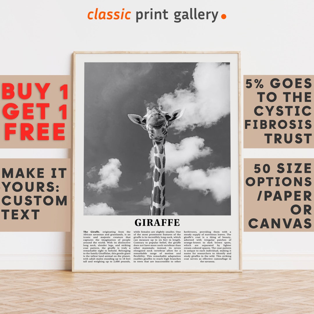 Giraffe Print, Giraffe Wall Art Poster, Black White Classroom Teacher ...