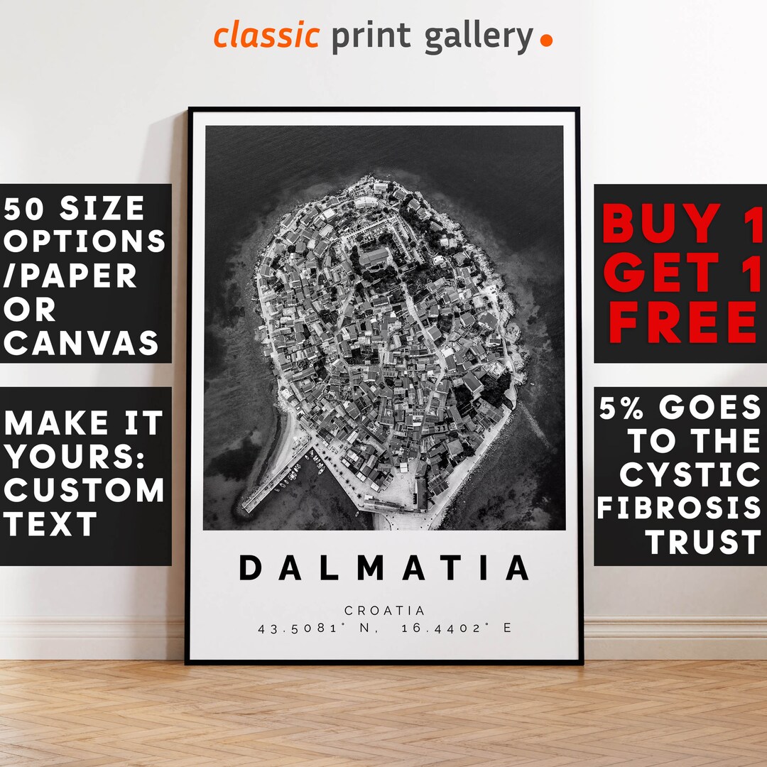 Dalmatia Poster Black and White Print, Dalmatia Wall Art, Dalmatia ...
