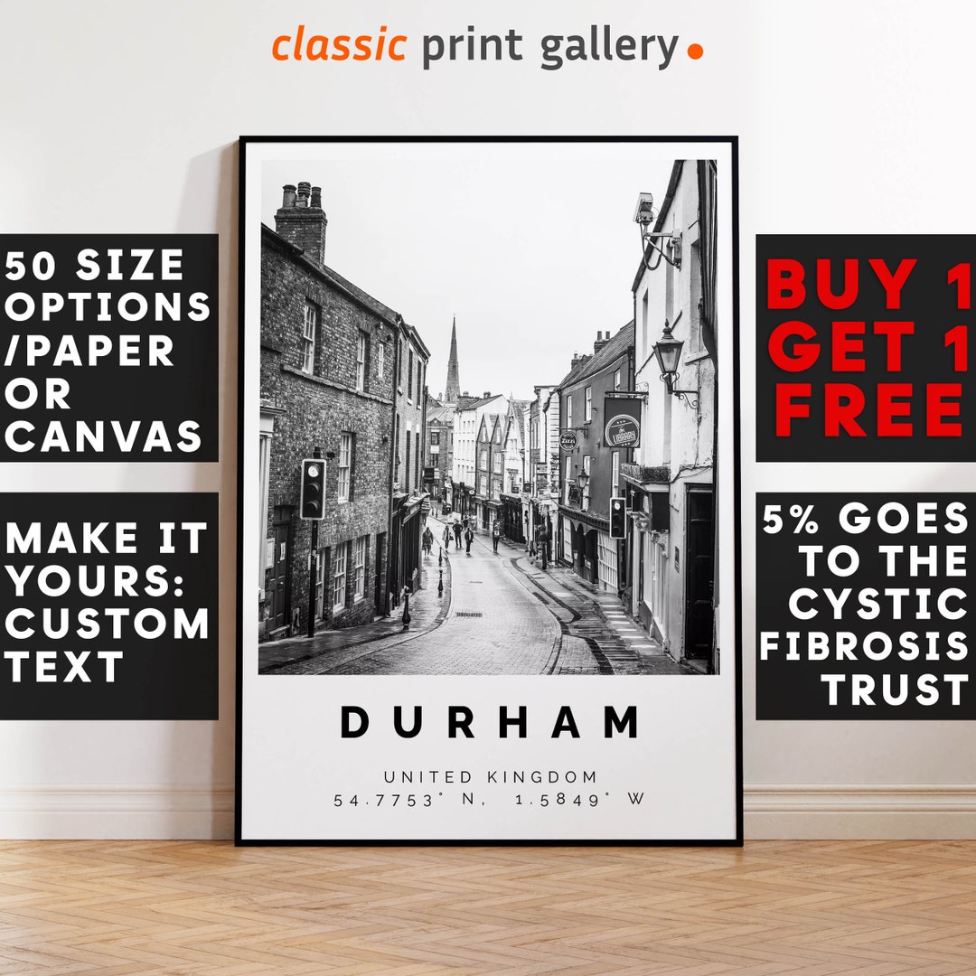 Durham Poster Black and White Print, Durham Wall Art, Durham Gift ...