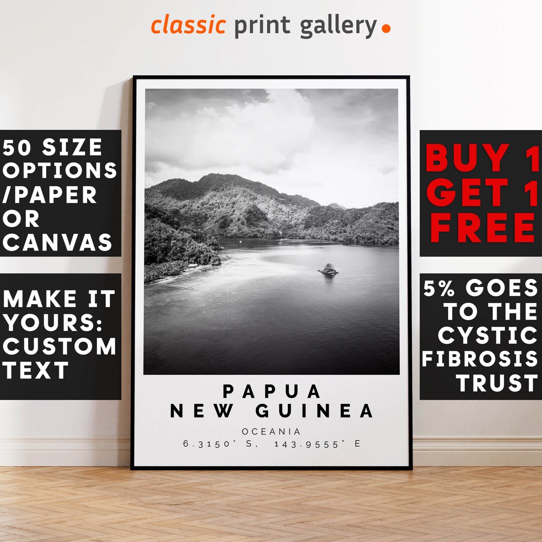 Papua New Guinea Poster Black and White Print, Papua New Guinea Wall ...