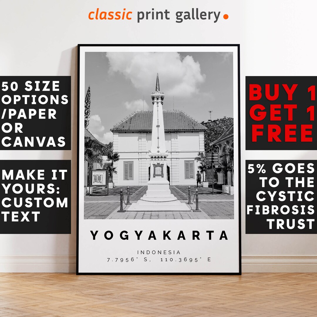 Yogyakarta Poster Black and White Print, Yogyakarta Wall Art ...