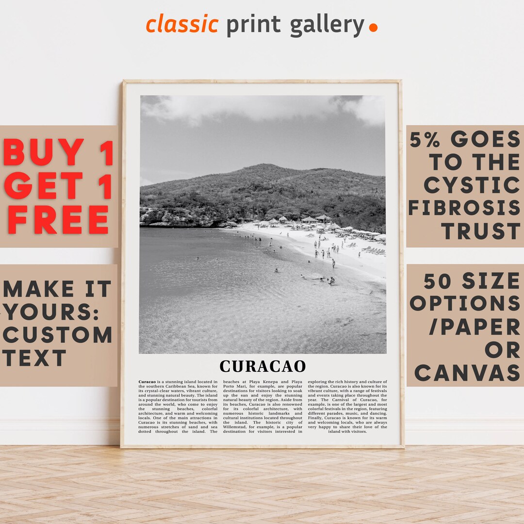 Curacao Print, Curacao Wall Art, Curacao Black and White Poster ...