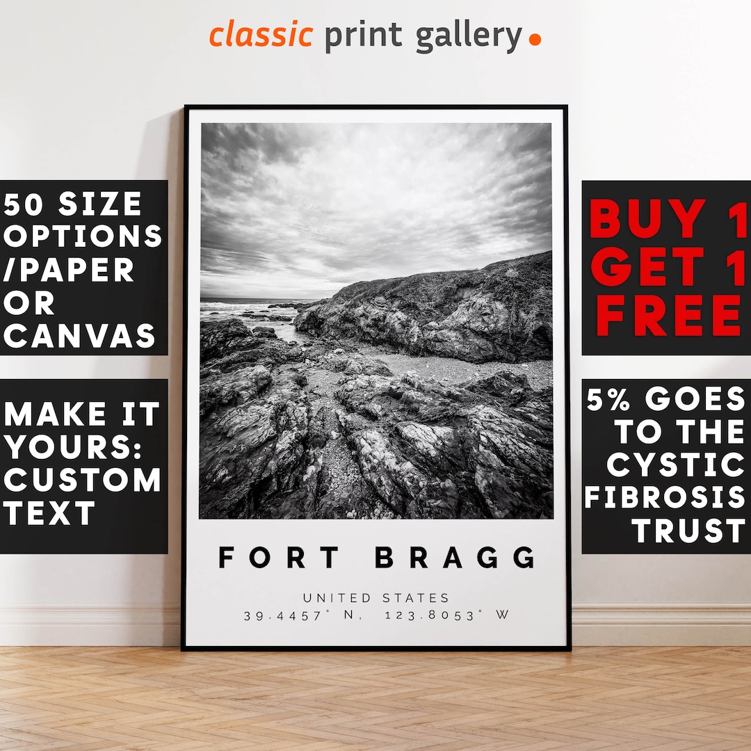 Fort Bragg Poster Black and White Print, Fort Bragg Wall Art, Fort ...