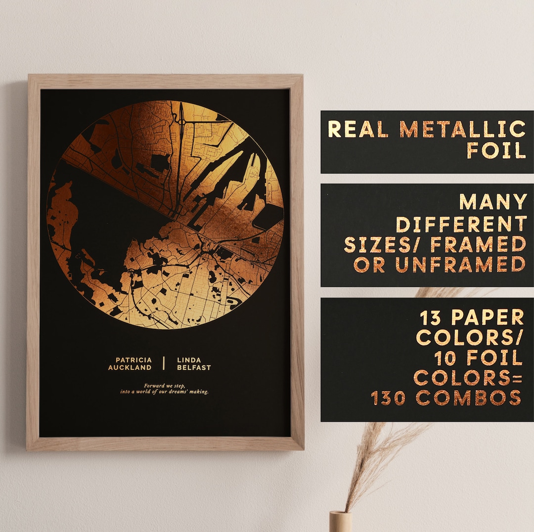 Custom Dual Location Circular Map, Ideal for Couples or Best Friends ...