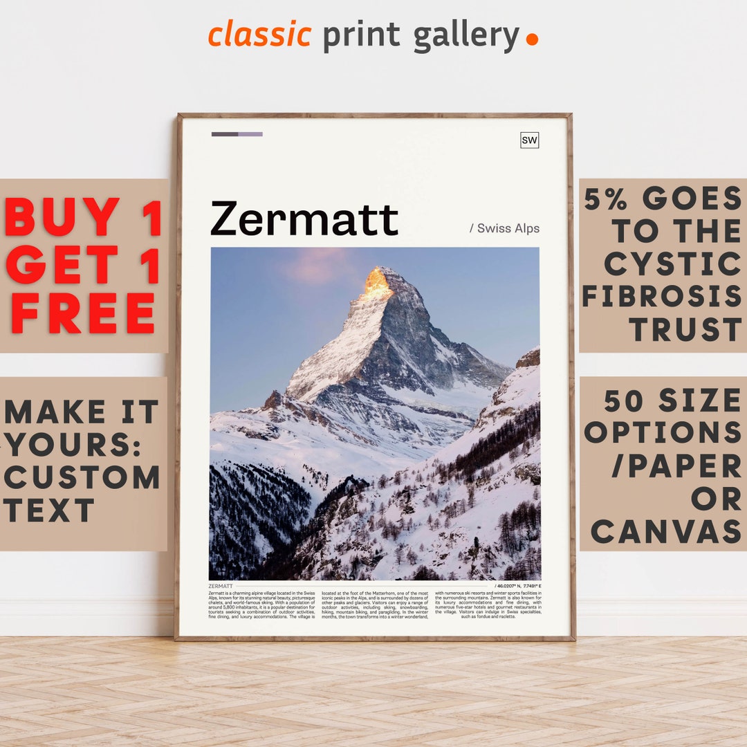 Zermatt Print, Zermatt Wall Art, Zermatt Color Poster With Text ...