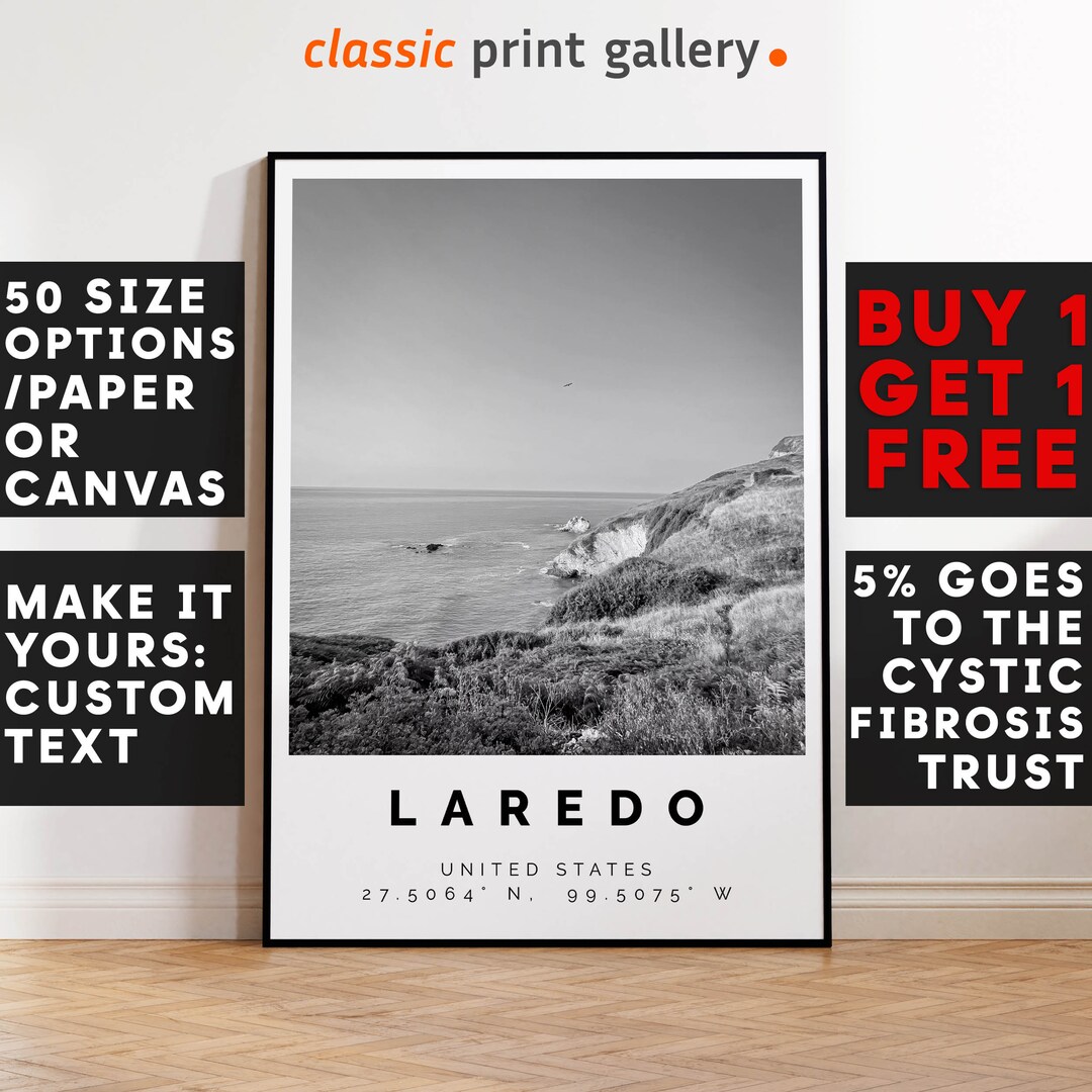 Laredo Poster Black and White Print, Laredo Wall Art, Laredo Travel ...