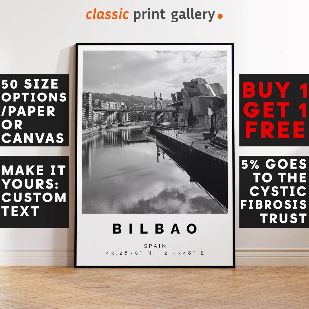 Bilbao Poster Black and White Print, Bilbao Wall Art, Bilbao Travel ...