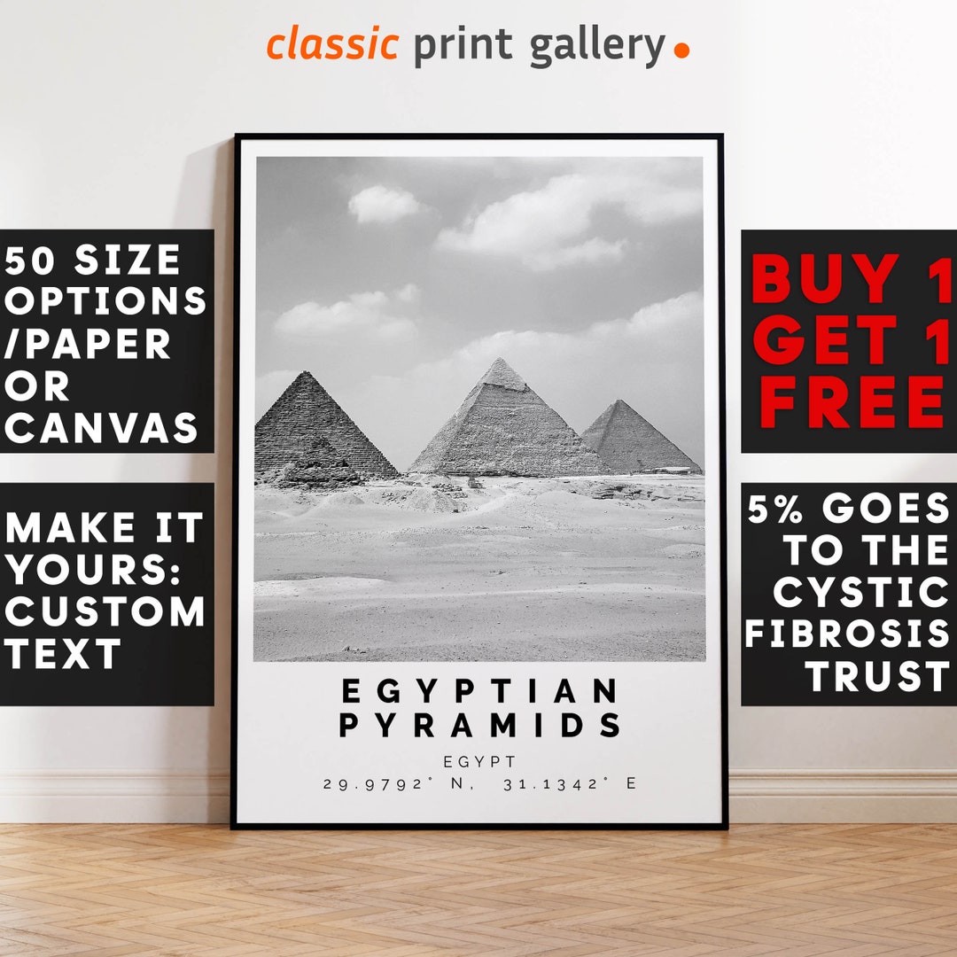 Egyptian Pyramids Poster Black and White Print, Egyptian Pyramids Wall ...